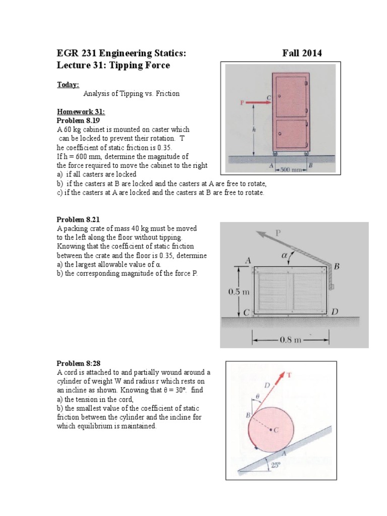 Tipping Force Analysis in Statics | PDF | Friction | Force