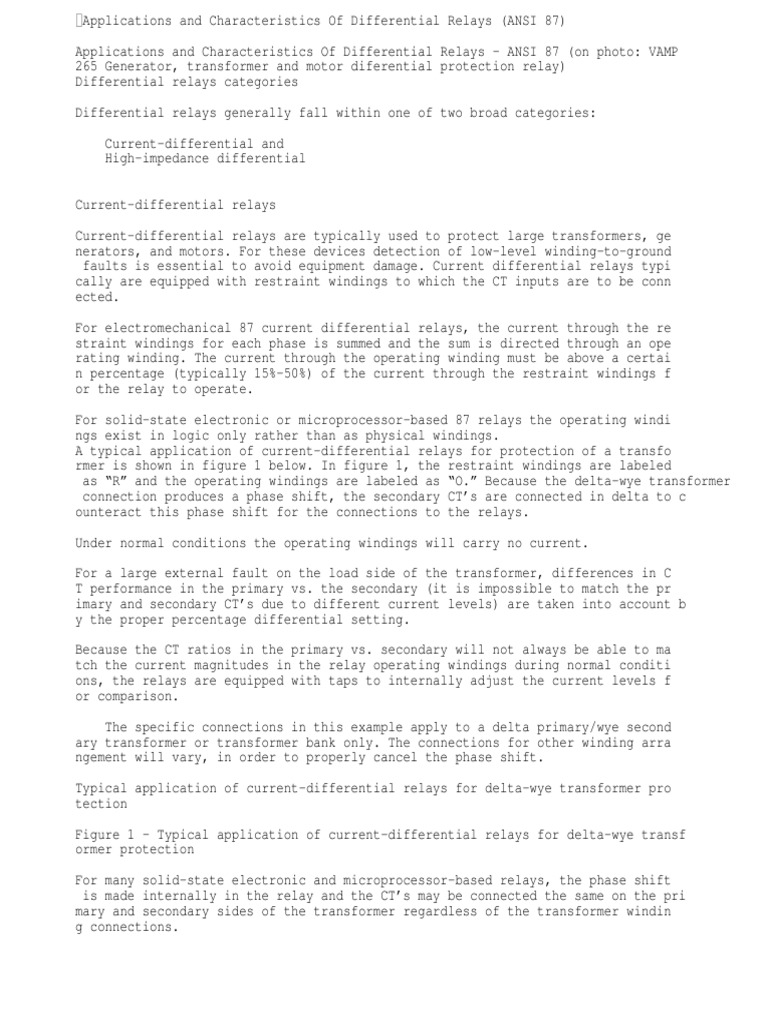 Applications & Characteristics of Differential Relays, ANSI 87 | PDF ...