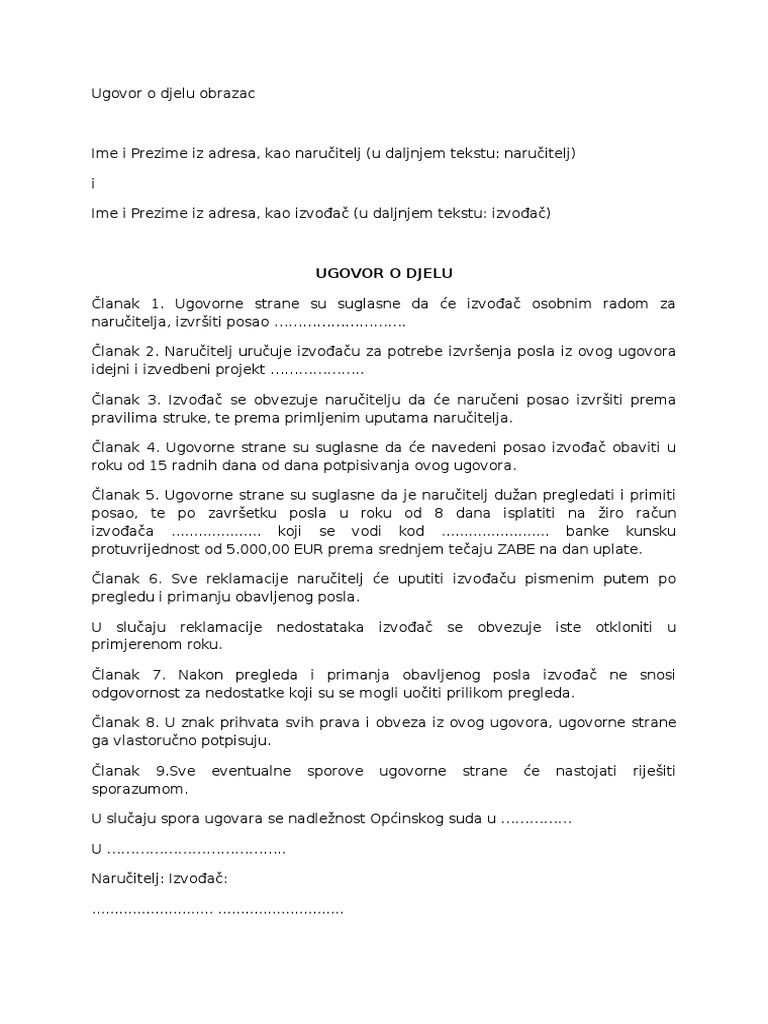 Obrazac - Ugovor o Djelu | PDF
