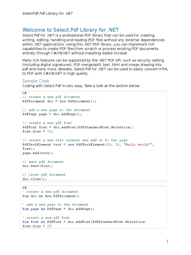 Select - PDF For .NET - PDF Library For | PDF | Portable Document ...