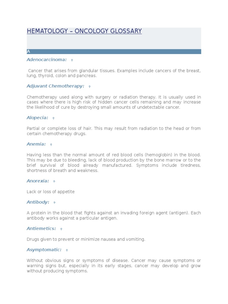 Hematology - Oncology Glossary | PDF | Chemotherapy | Cancer
