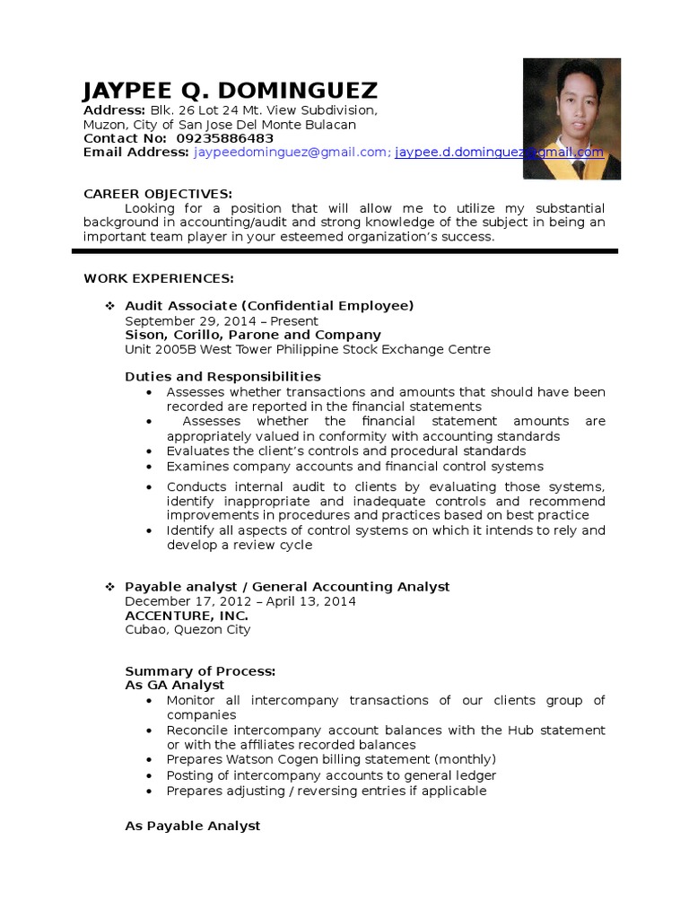 Jaypee Dominguez Resume Orig | PDF | Internal Audit | Audit