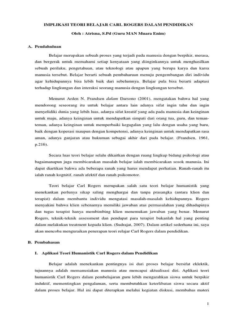 Teori Belajar Humanistik Carl Rogers | PDF
