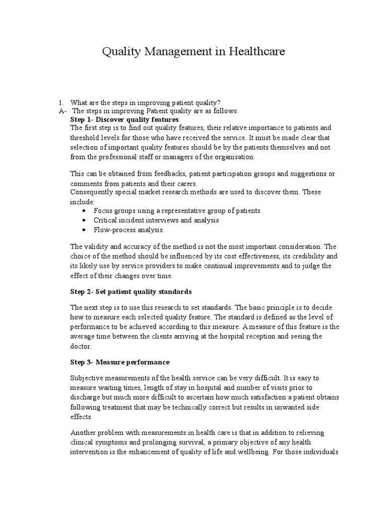 Quality Management Steps in Healthcare | PDF | Clinical Trial | Patient