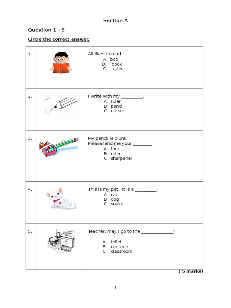 Section A Question 1 - 5: Circle The Correct Answer | PDF | Teaching ...