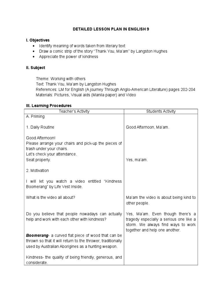 Thank You Ma'Am Lesson Plan | Lesson Plan