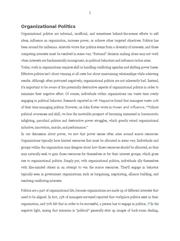 Organizational Politics | PDF | Fiscal Policy | Power (Social And ...