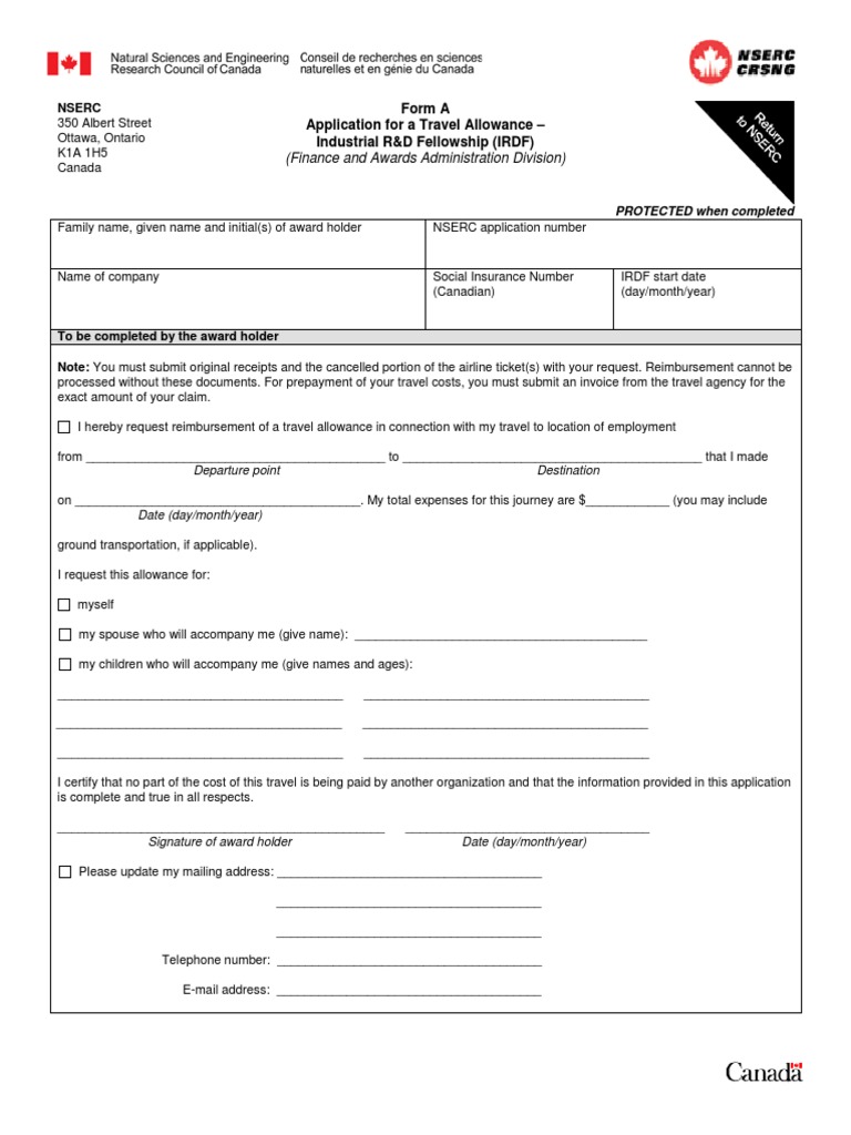 IRDF Travel Allowance Application Form | PDF | Business | Finance ...
