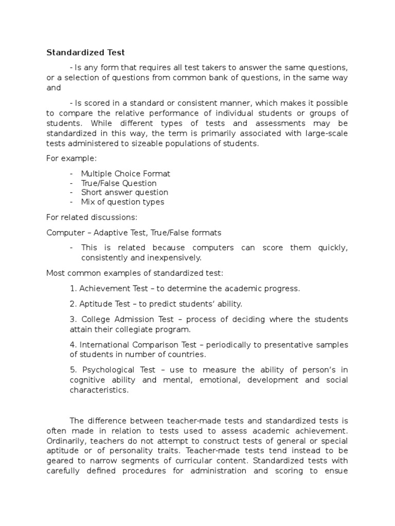 Standardized Test | PDF | Standardized Tests | Test (Assessment)