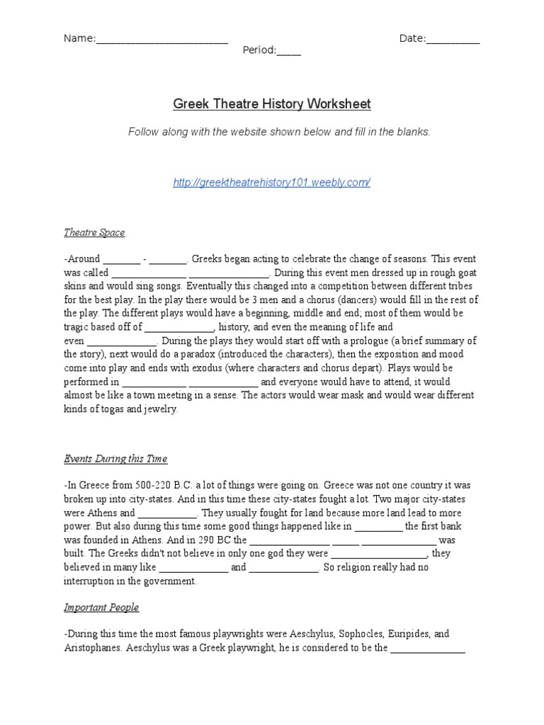 Greek Theatre History Worksheet | PDF | Sophocles | Euripides