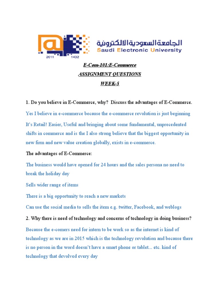 ECOM101 Assignment No.1 1 | PDF | Electronic Business | E Commerce