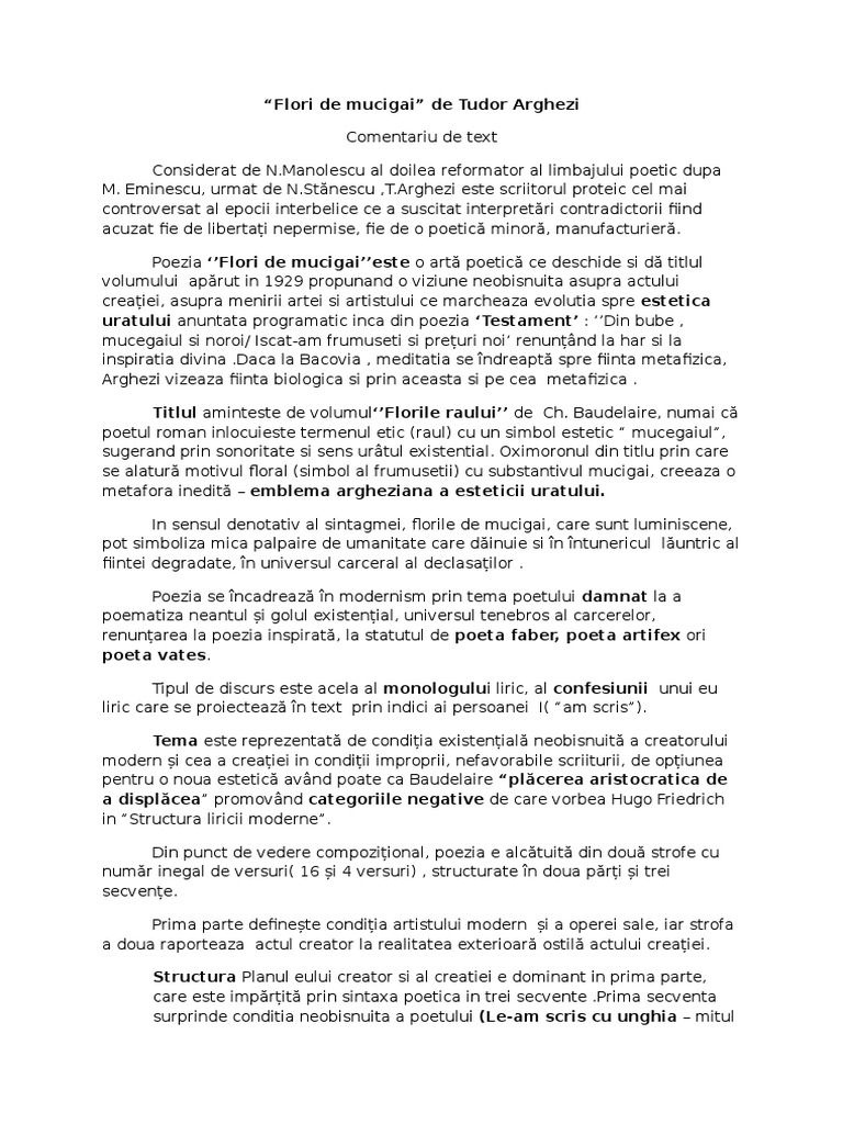 Flori de Mucigai de Tudor Arghezi | PDF