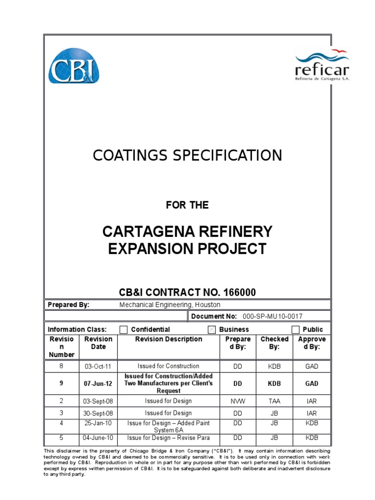 Coatings Specification for the Cartagena Refinery Expansion Project ...