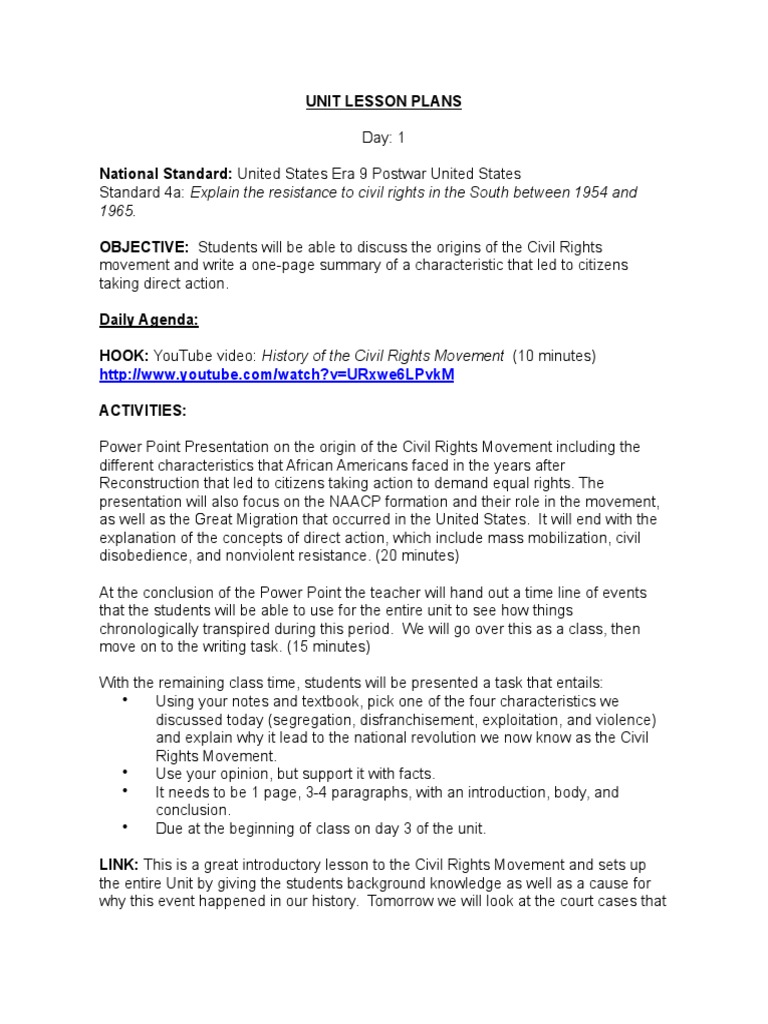 Civil Rights Movement Lesson Plan | PDF | African American Civil Rights ...