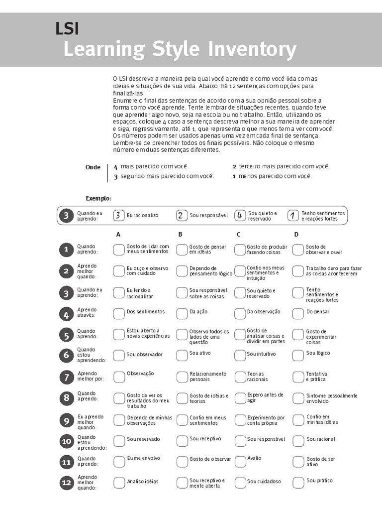 Teste LSI Estilos de Aprendizagem | PDF | Pensamento | Experimento