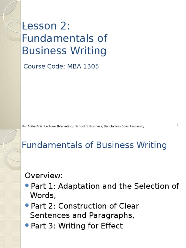 Lesson 2 Fundamentals of Business Writing | PDF | Paragraph | Sales