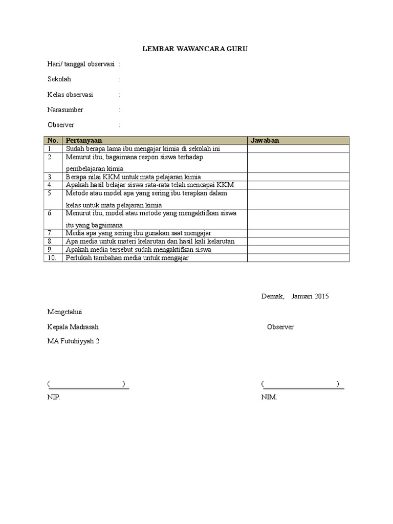 Lembar Wawancara Guru | PDF