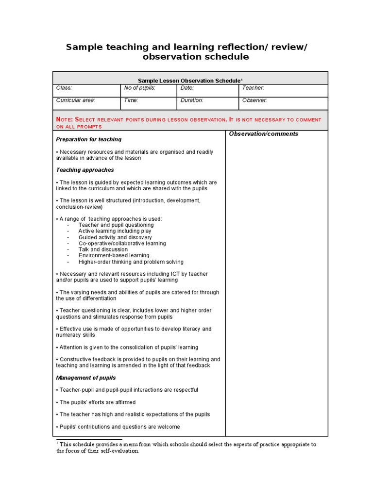 Classroom Observation Reflection Template | PDF | Career & Growth