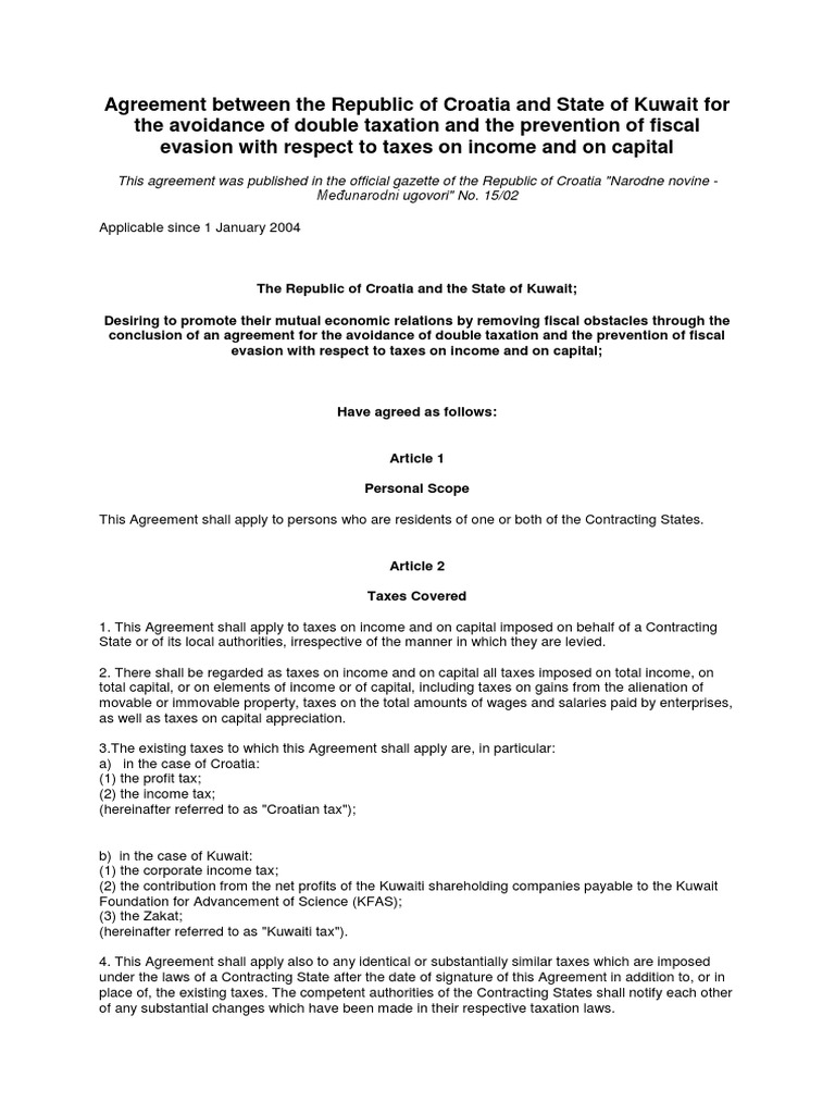 DTC Agreement Between Kuwait and Croatia | PDF | Permanent ...
