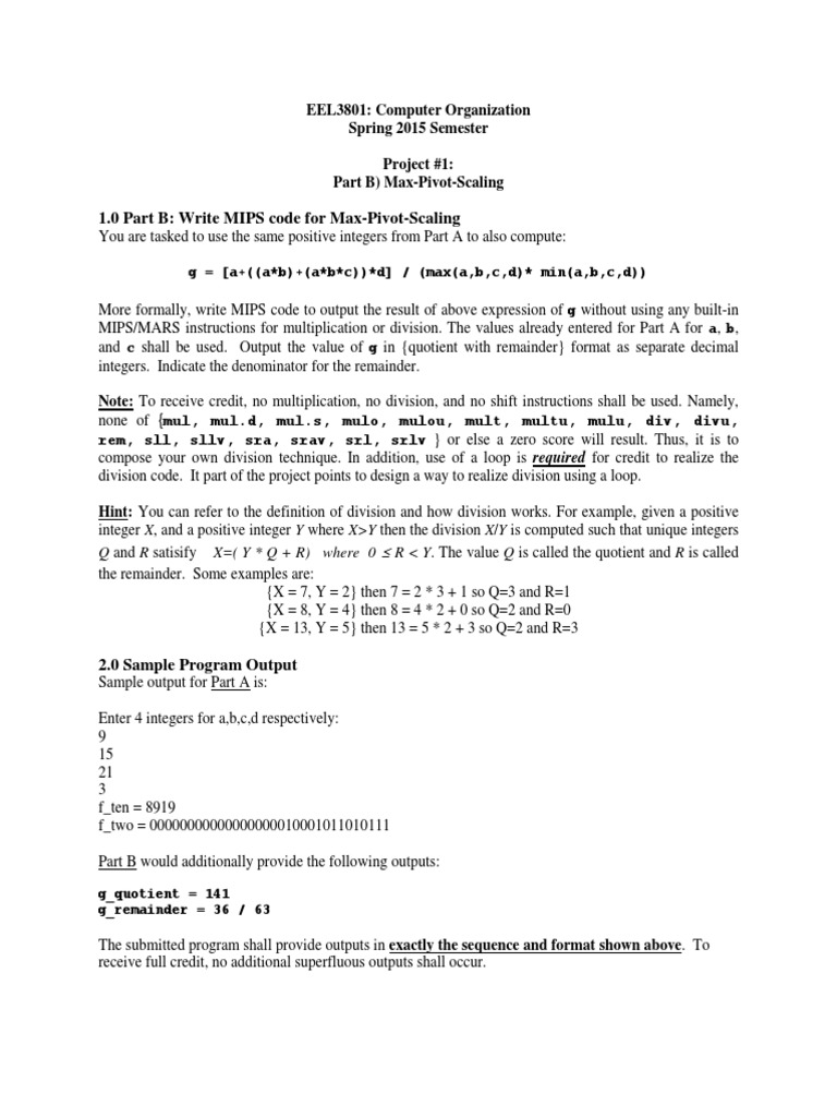 EEL3801 Spring2015 Project-1 Part-B | PDF