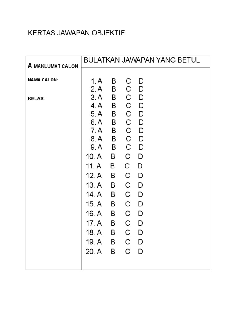 Kertas Jawapan Objektif | PDF
