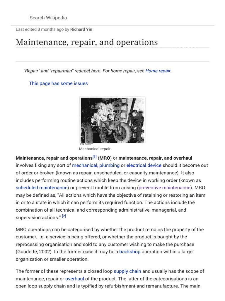 Maintenance, Repair, and Operations Overview | PDF | Maintenance ...