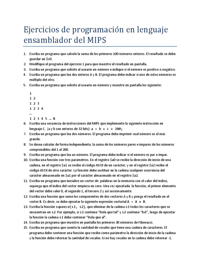 Ejercicios de Programación en Lenguaje Ensamblador Del MIPS | PDF | Vector Euclidiano | Programa ...