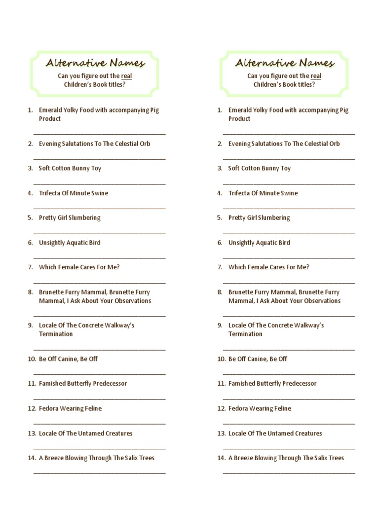 Owls and Books Baby Shower Alternative Titles Game | PDF | Pig | Organisms