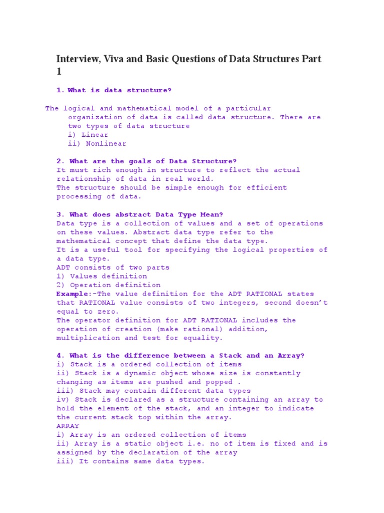 Data Structure Viva Questions Pdf Array Data Structure Pointer Computer Programming 