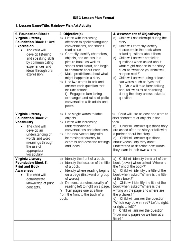 Rainbow Fish Lesson Plan | PDF | Vocabulary | Literacy