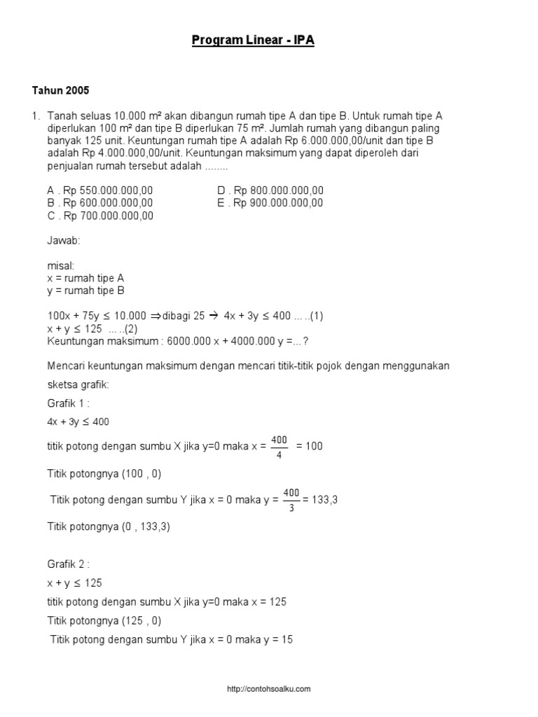 Contoh Soal Dan Pembahasan Program Linier Matematika SMA | PDF