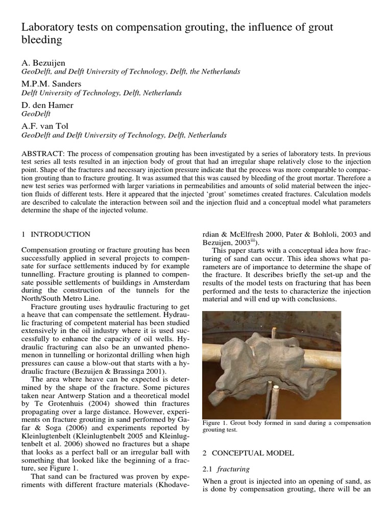 Laboratory Tests On Compensation Grouting, The Influence of Grout ...
