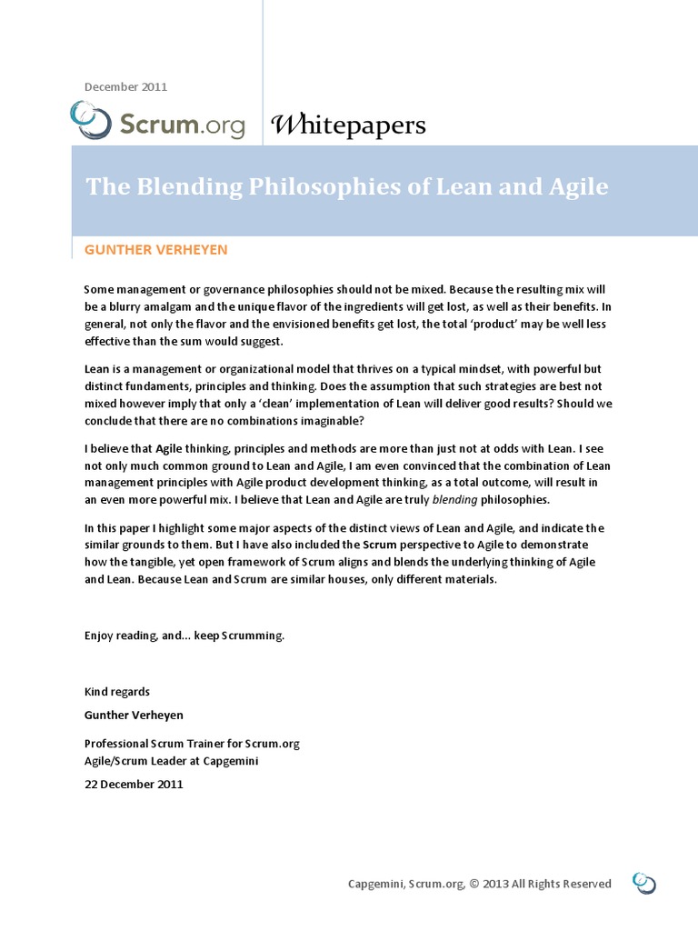 Whitepaper - The Blending Philosophies of Lean and Agile | PDF | Scrum ...