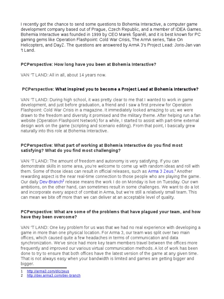 Bohemia Interactive Studios Interview With PCPerspective | PDF | Multi ...