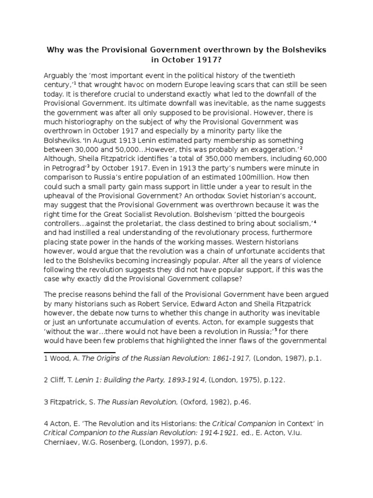 Reasons for Bolshevik Overthrow of Provisional Government | PDF ...