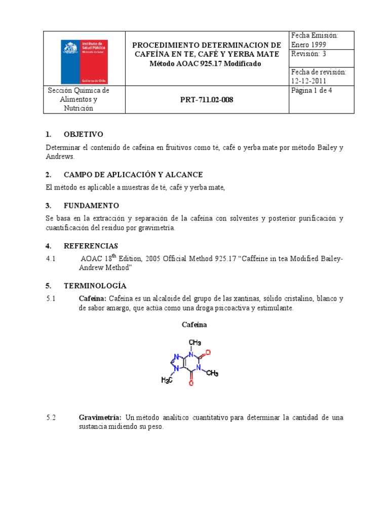 Determinación De Cafeína En Té Y Café Pdf Cafeína ácido Sulfúrico