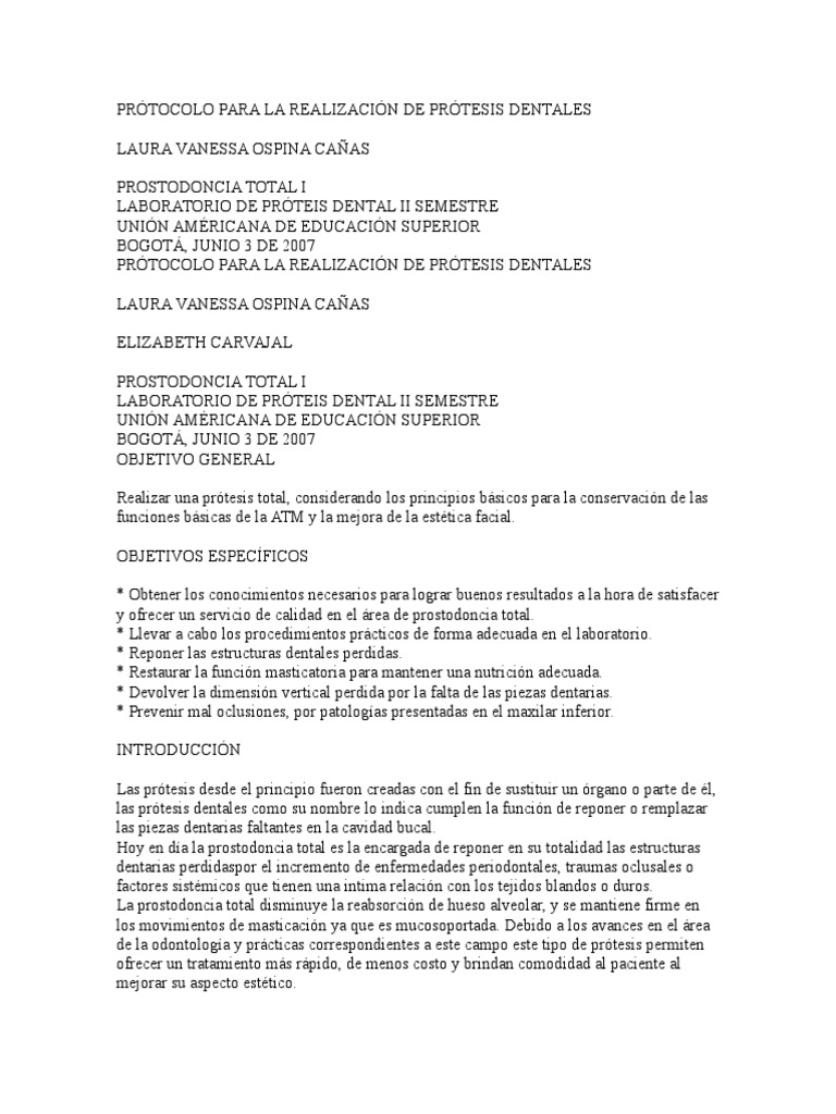 Protocolo para Prótesis Dentales Total | PDF | Dentadura postiza ...