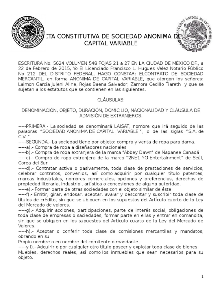 Ejemplo de Acta Constitutiva | Liquidación | Participación (Finanzas) Ejemplo de Acta Constitutiva | Liquidación | Participación (Finanzas)