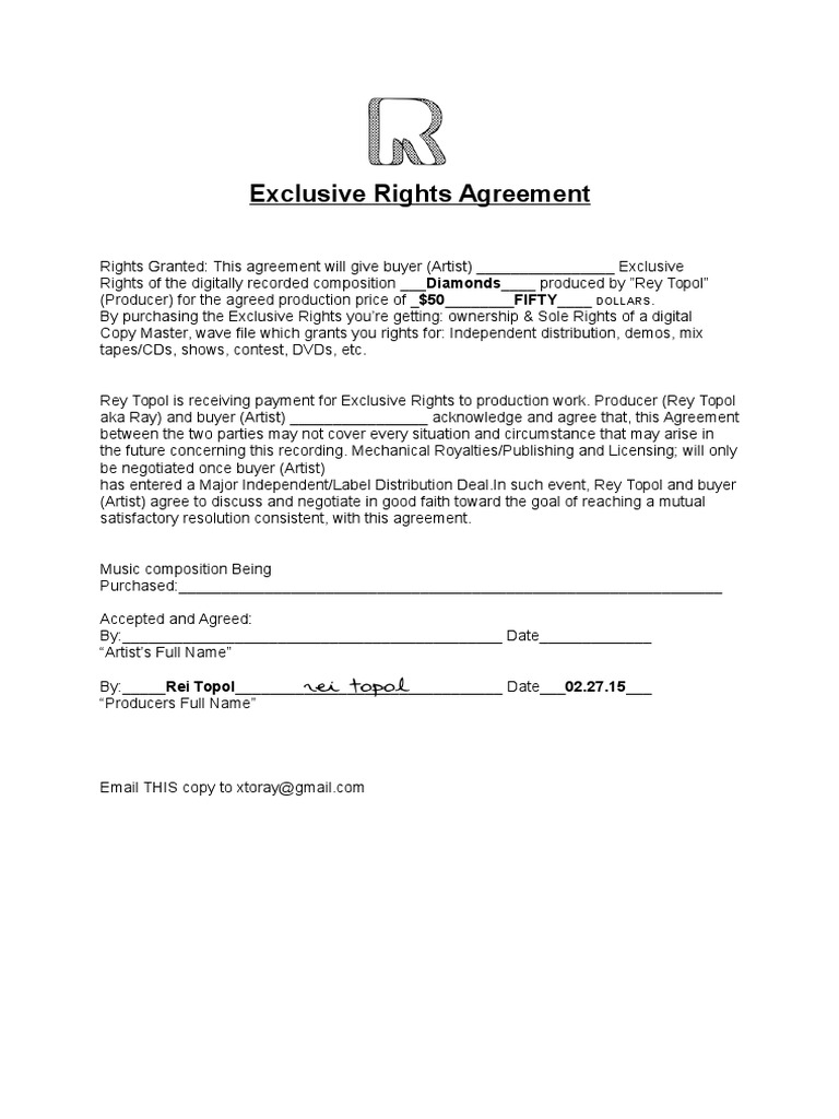 Exclusive Rights Agreement | PDF