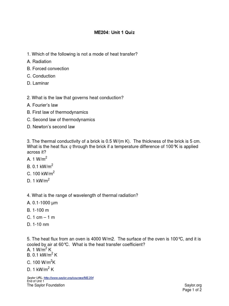 ME204: Unit 1 Quiz: Q Through The Brick If A Temperature Difference of ...