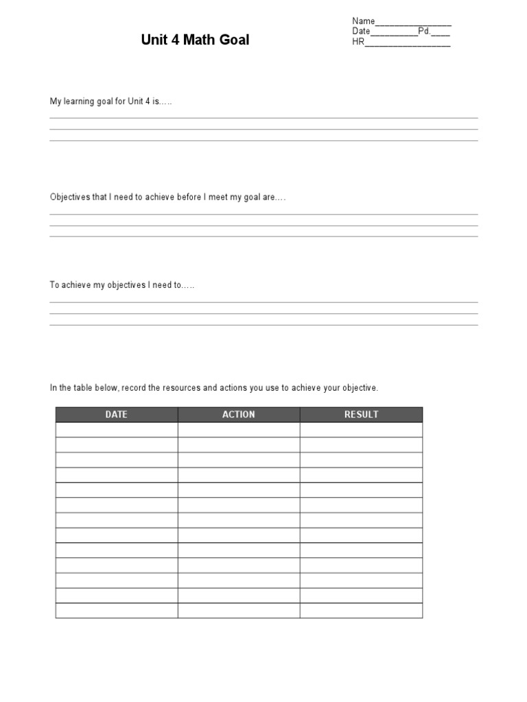 Unit 4 Math Goal Setting Guide | PDF