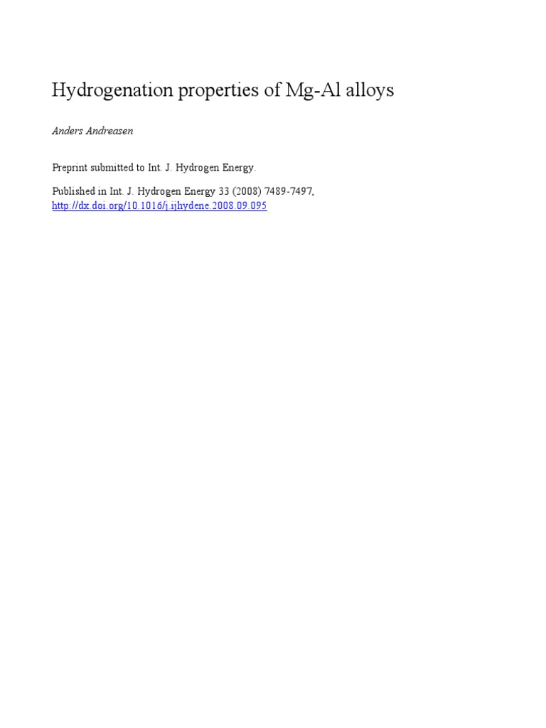 Hydrogenation Properties of Mg-Al Alloys | PDF | Magnesium | Hydride