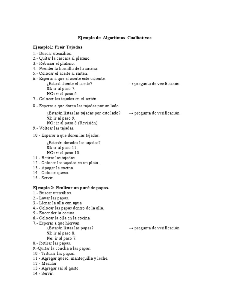 Algoritmo Cualitativo PDF | PDF | Alimentos