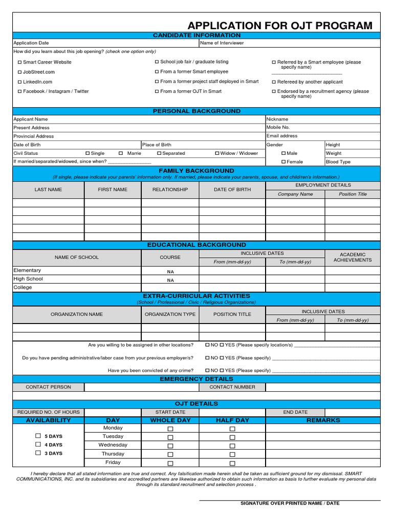 Application Form For OJT | PDF | Social Institutions | Social Science
