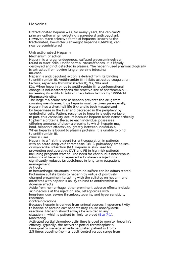 Heparins: Unfractionated Heparin | PDF | Drugs | Clinical Medicine