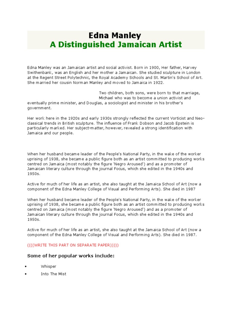 Edna Manley: Jamaican Artist & Activist | PDF