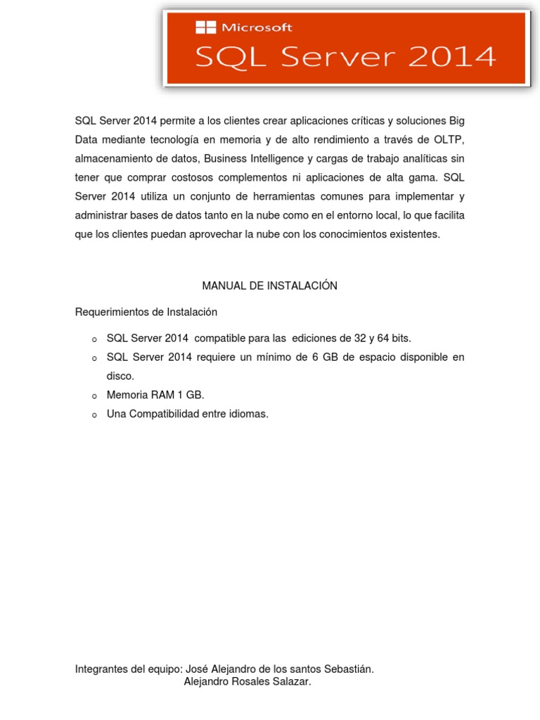 Manual de Instalacion SQL Server 2014 Windows | PDF | Servidor SQL de ...