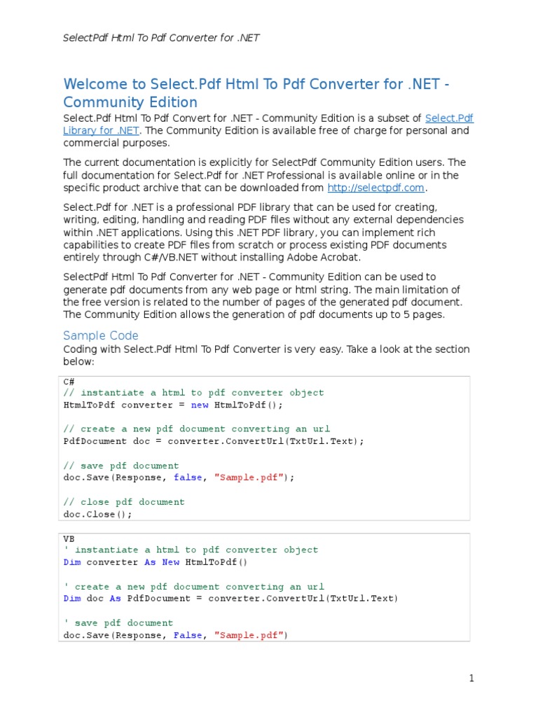 HTML To PDF Converter For NET By SelectPdf PDF Portable Document 