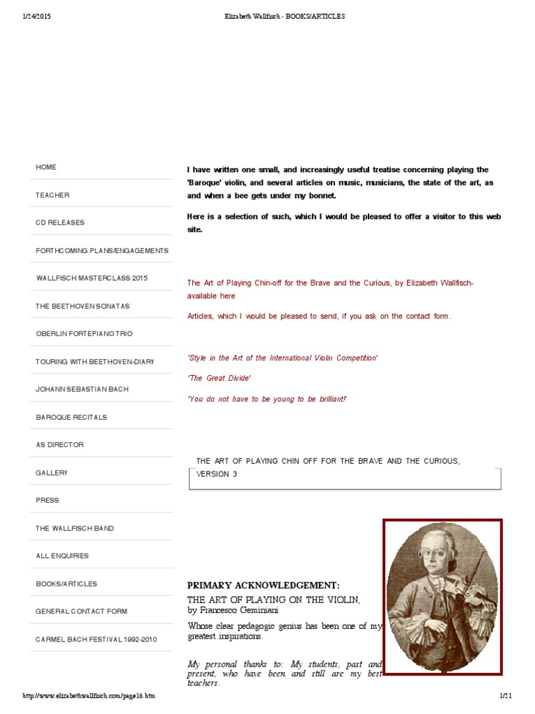 Elizabeth Wallfisch - BOOKS - ARTICLES | PDF | Violin | String Instruments