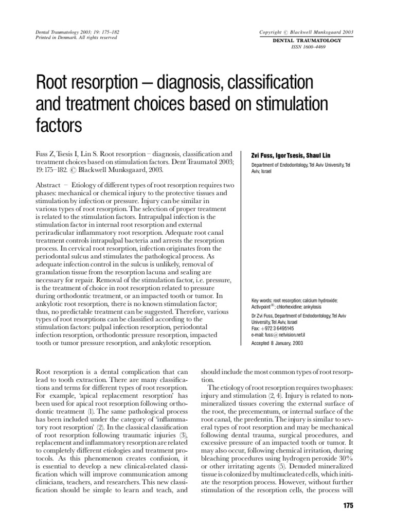 Root Resorption Diagnosis, Classification and Treatment Choices Based ...
